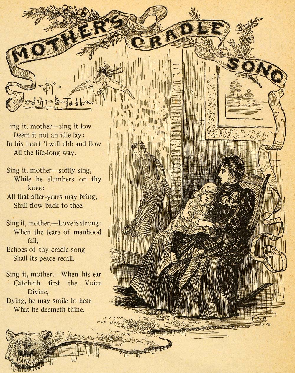 1891 Print Mothers Cradle Song John B Tall Dying Poem ORIGINAL HISTORI ...