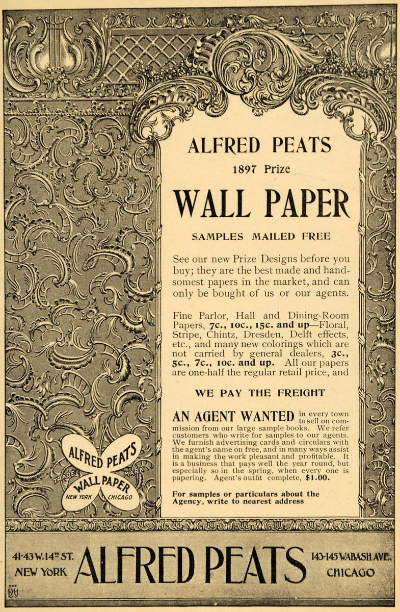 1897 Ad Wall Paper Alfred Peats Designs Chintz Pricing - ORIGINAL LHJ4 ...