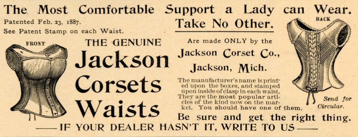 1892 Ad Jackson Corset Co. Waists Clothing Accesories - ORIGINAL LHJ4 ...