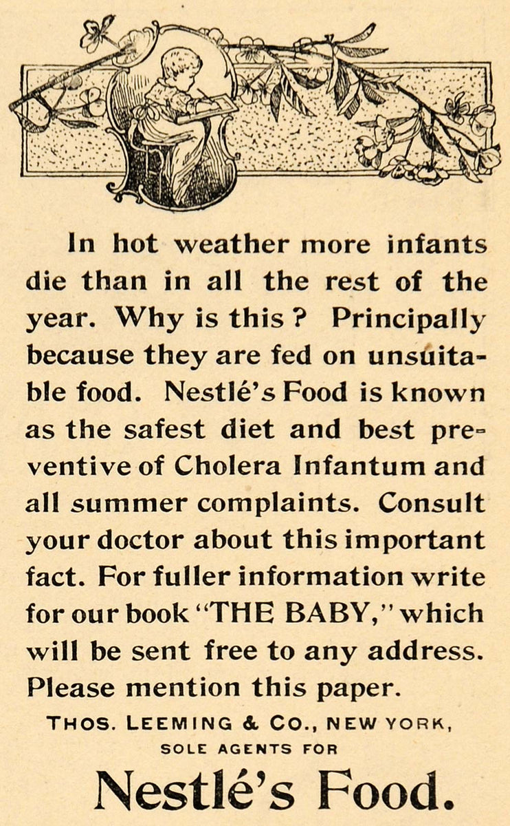 1892 Ad Thomas Leeming Nestle's Baby Food Cholera NY - ORIGINAL ADVERT ...
