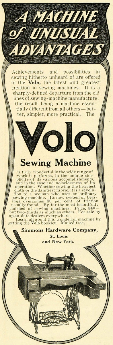 1906 Ad Simmons Hardware Volo Sewing Machine Table Needle Thread Fabri ...