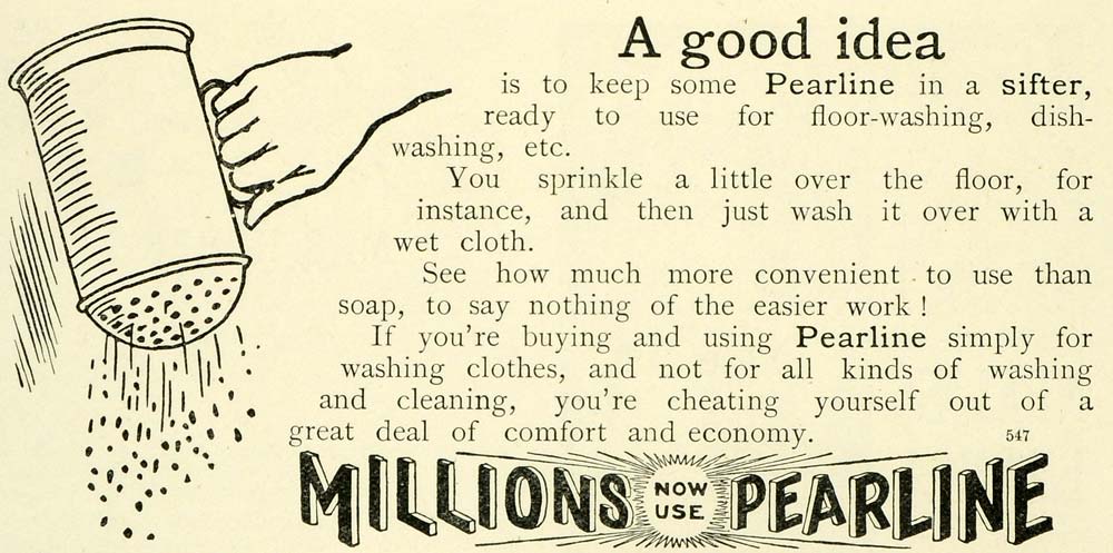1897 Ad Pearline Soap Cleaning Products Dishwashing Household Chores L ...