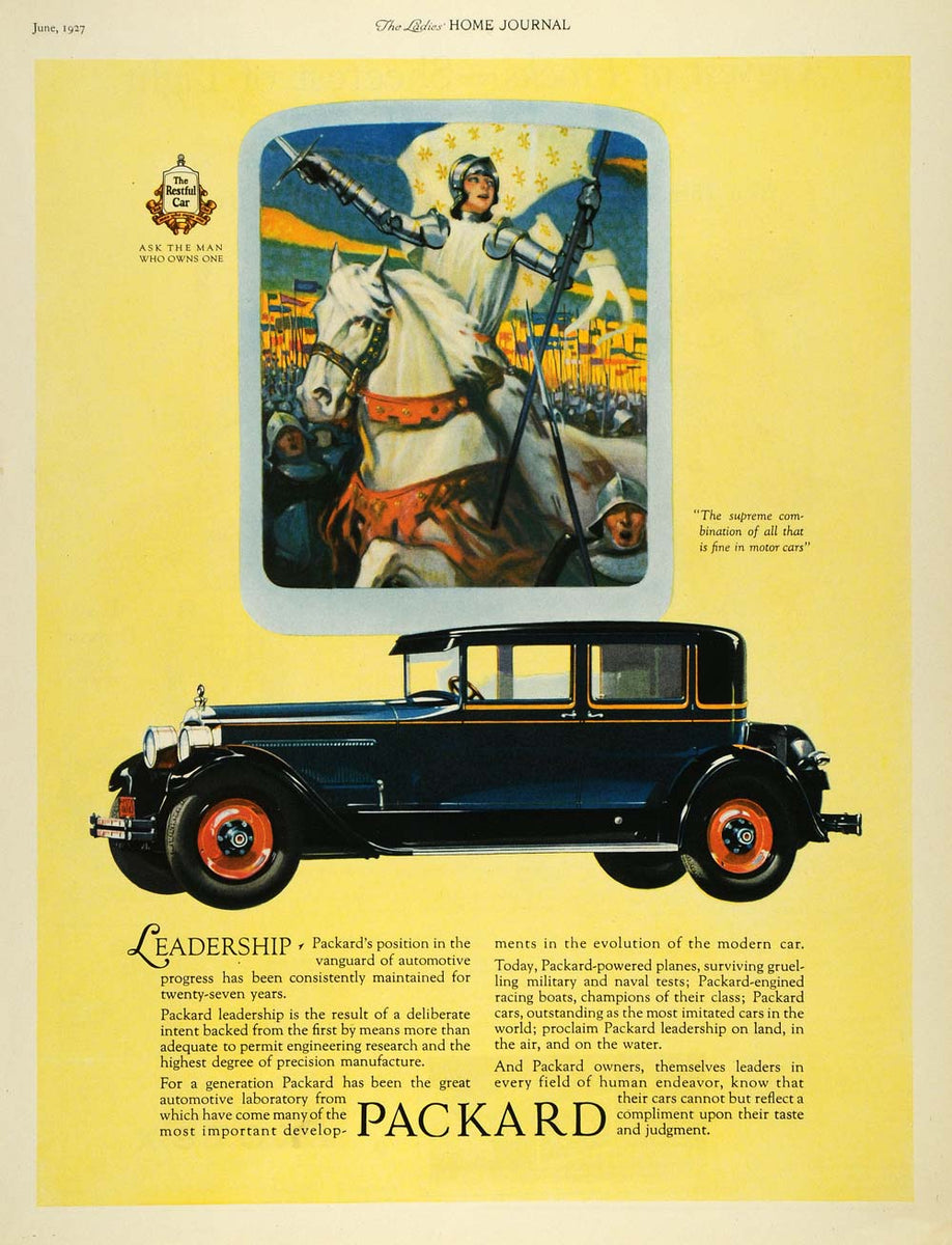 1927 Ad Antique Packard Medieval Knight Armor Horse Automobile Restful ...