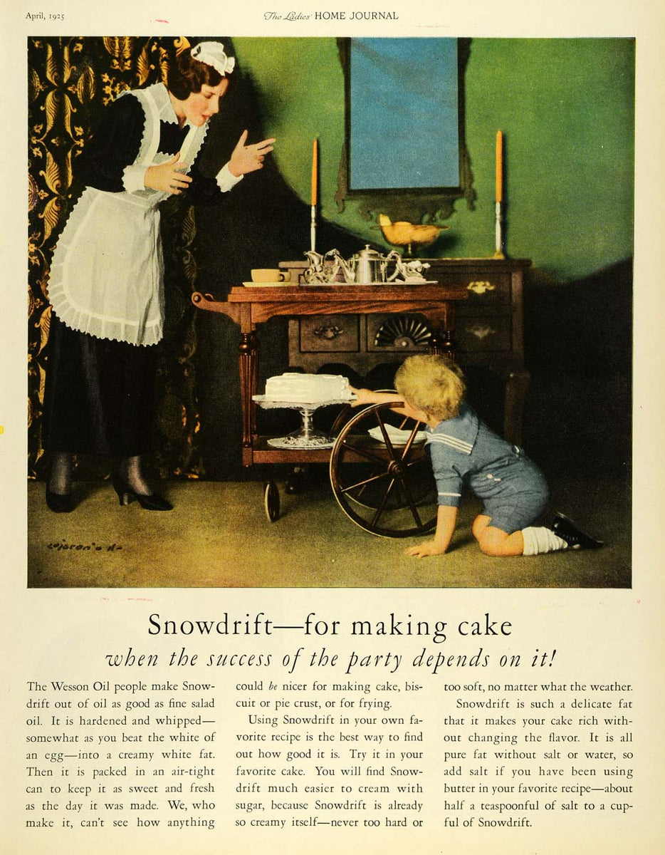 1925 Ad Snowdrift Fat Cake Baking Ingredient Wesson Oil - ORIGINAL LHJ ...