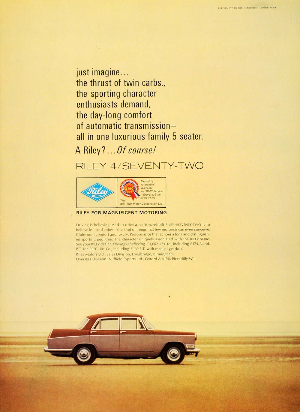 1965 Ad Riley 4/Seventy-Two 4/72 Red BMC Automobile Car - ORIGINAL LN1 ...