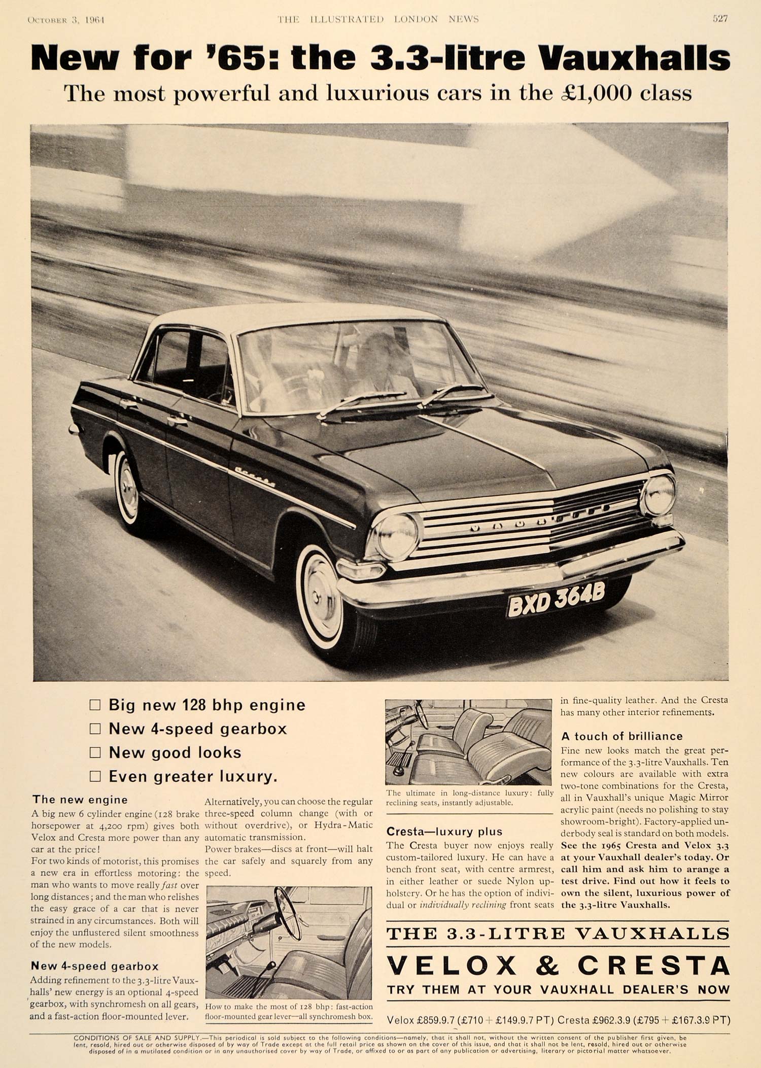 1964 Ad 1965 Vauxhall Velox Cresta 3.3 Litre Cars UK - ORIGINAL ADVERT ...