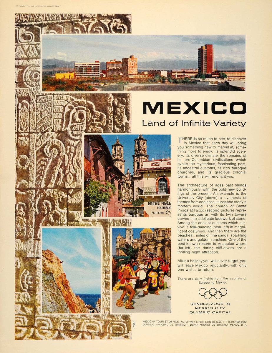 1968 Ad Mexico Travel Ruins Acapulco Cliff Divers Dance - ORIGINAL LN1 ...
