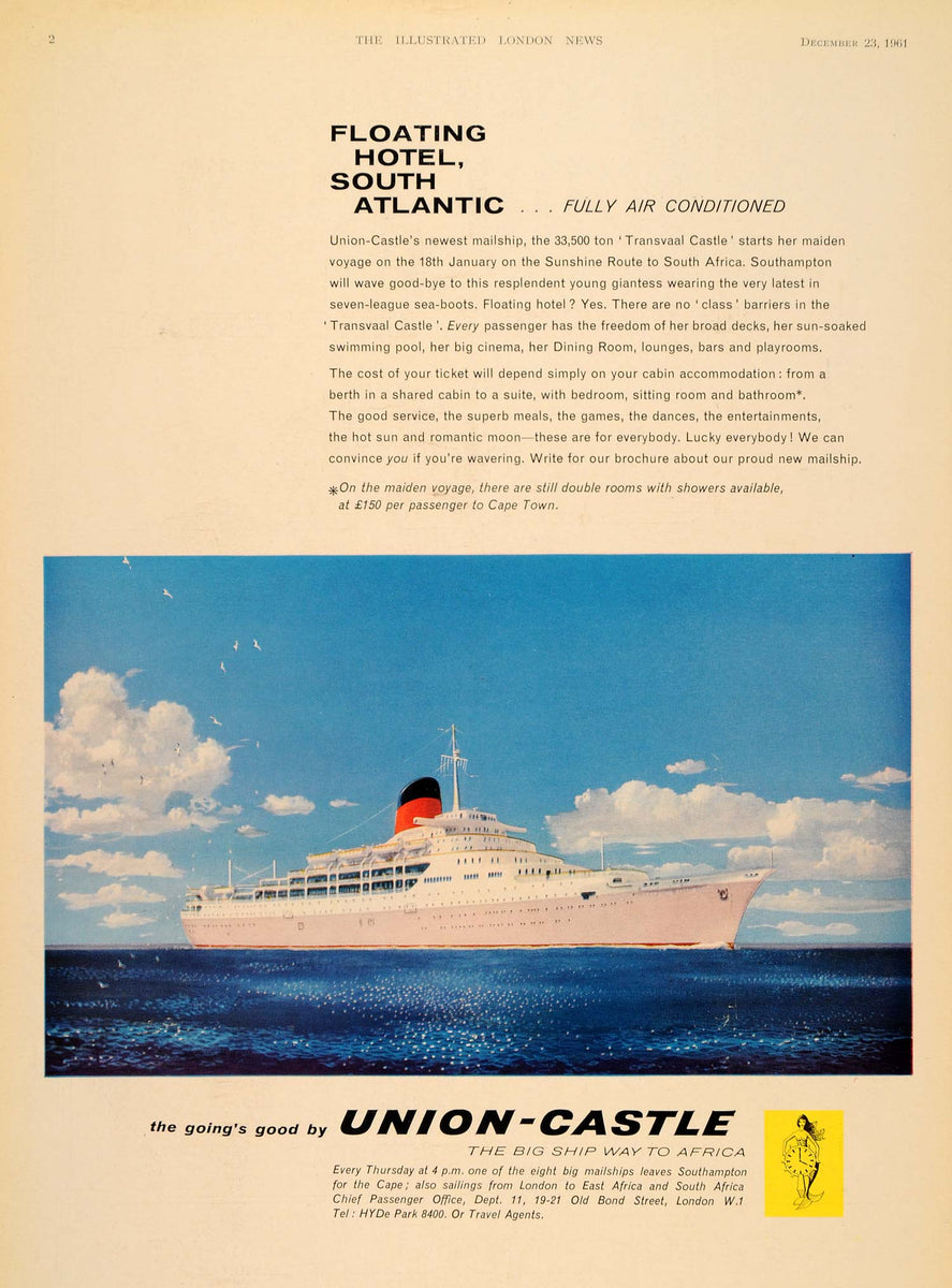 1961 Ad Union-Castle Line RMS Transvaal Castle Liner - ORIGINAL ADVERT ...