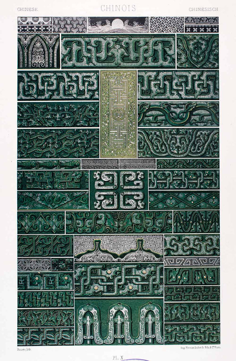 1875 Chromolithograph Historical Chinese Meander Valance Design Motif ...