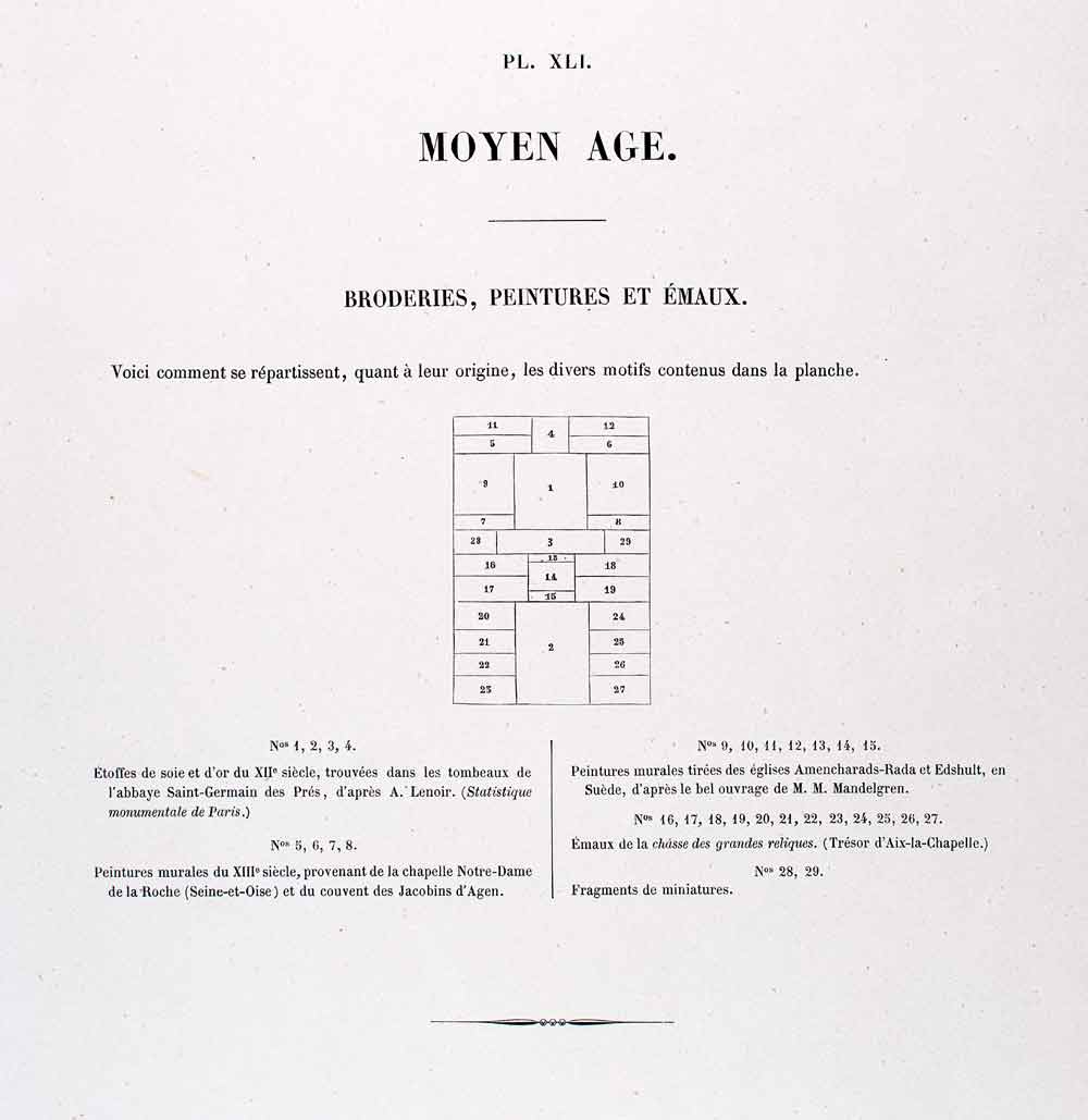 1875 Chromolithograph Medieval French Design Border Motif Pattern Geom ...