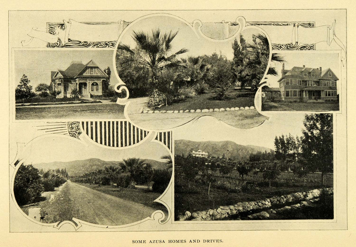 1901 Print Azusa Homes Driveways Architecture CA. - ORIGINAL HISTORIC ...