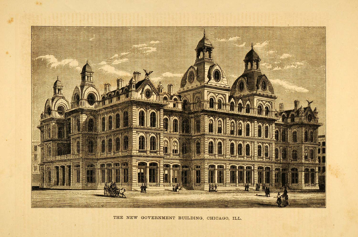 1873 Print Chicago Architecture James C. Rankin Government Building A ...