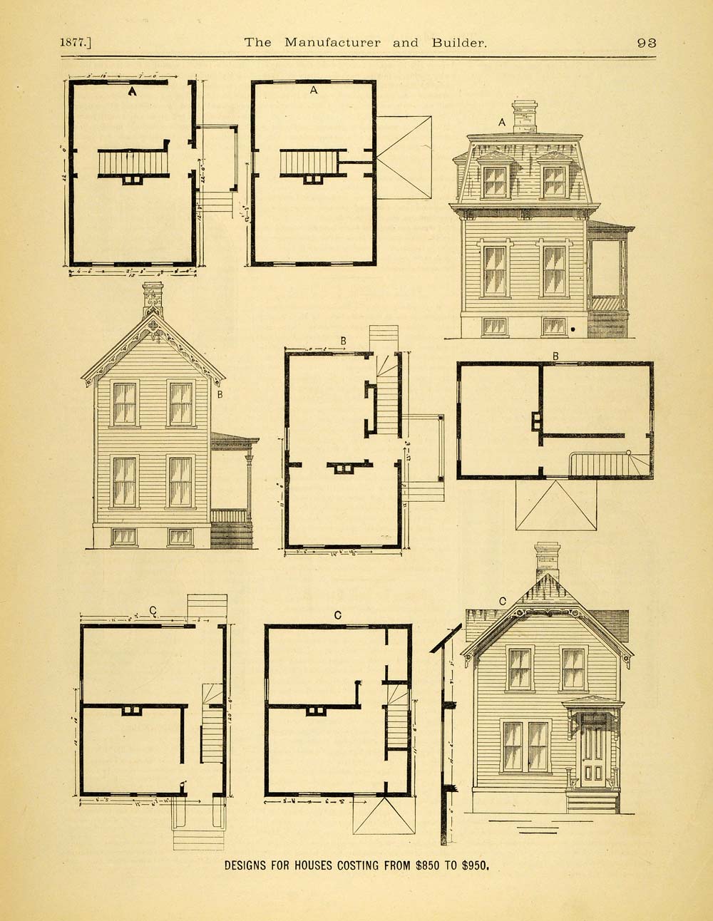 1877 Print Victorian Architecture Design Houses D. B. Provoost Floor P ...
