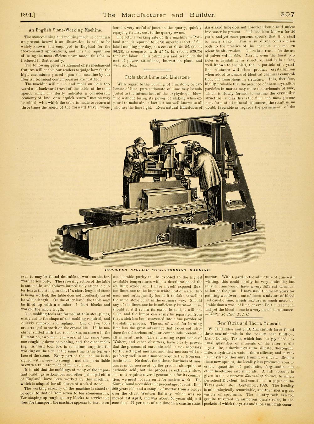 1891 Article English Stone Working Machine Vintage Mechanical Apparatu ...
