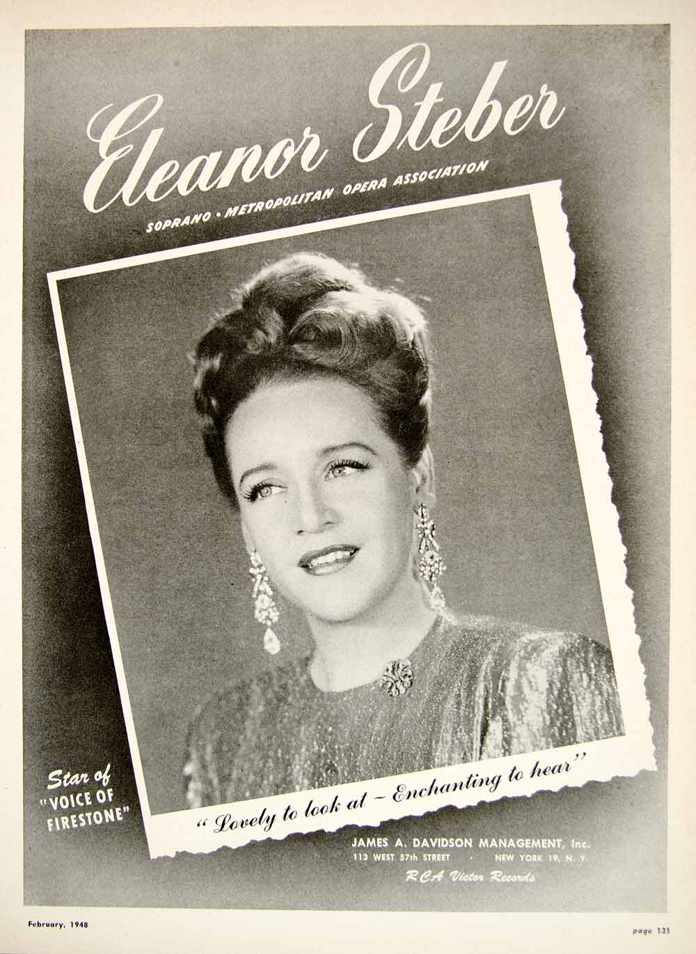 1948 Booking Ad Eleanor Steber Soprano Opera Singer Star Voice of Fire ...