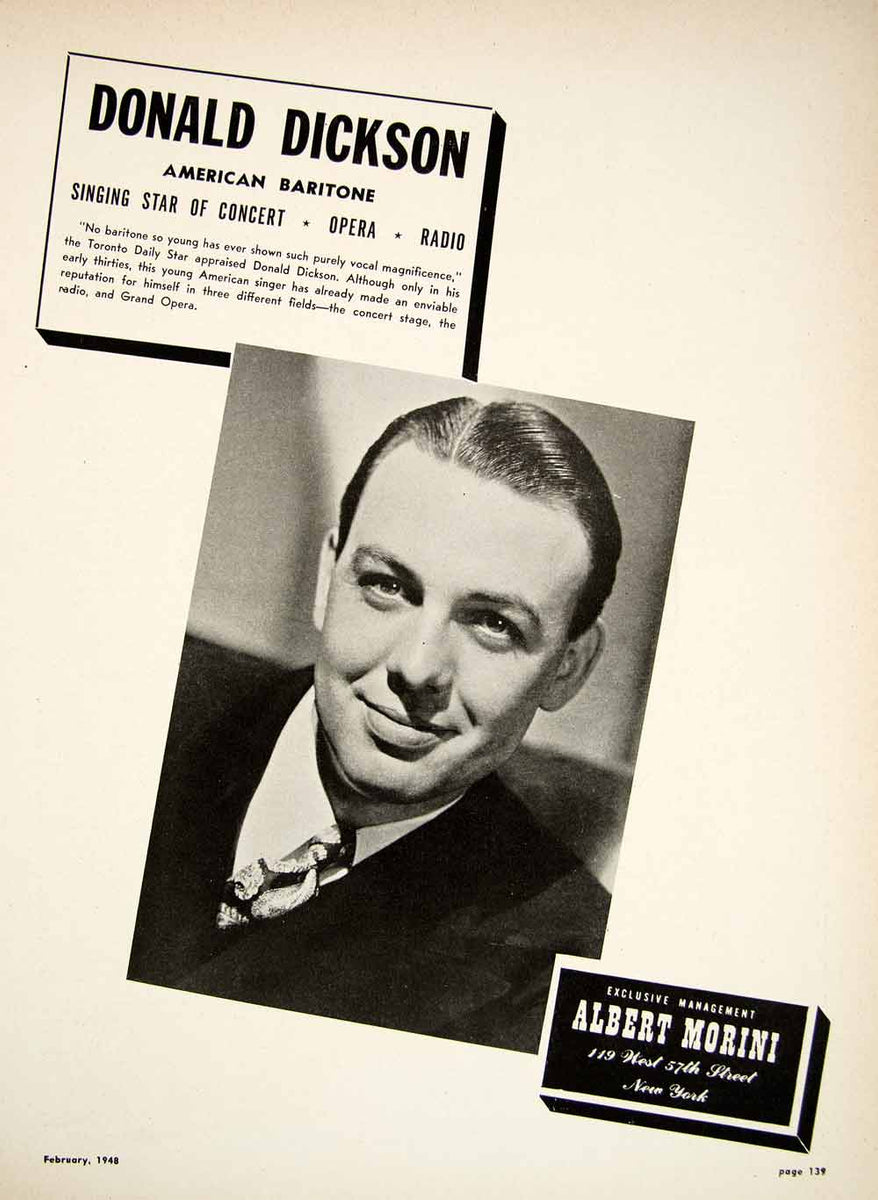1948 Booking Ad Donald Dickson Baritone Opera Concert Radio Singer Mus ...