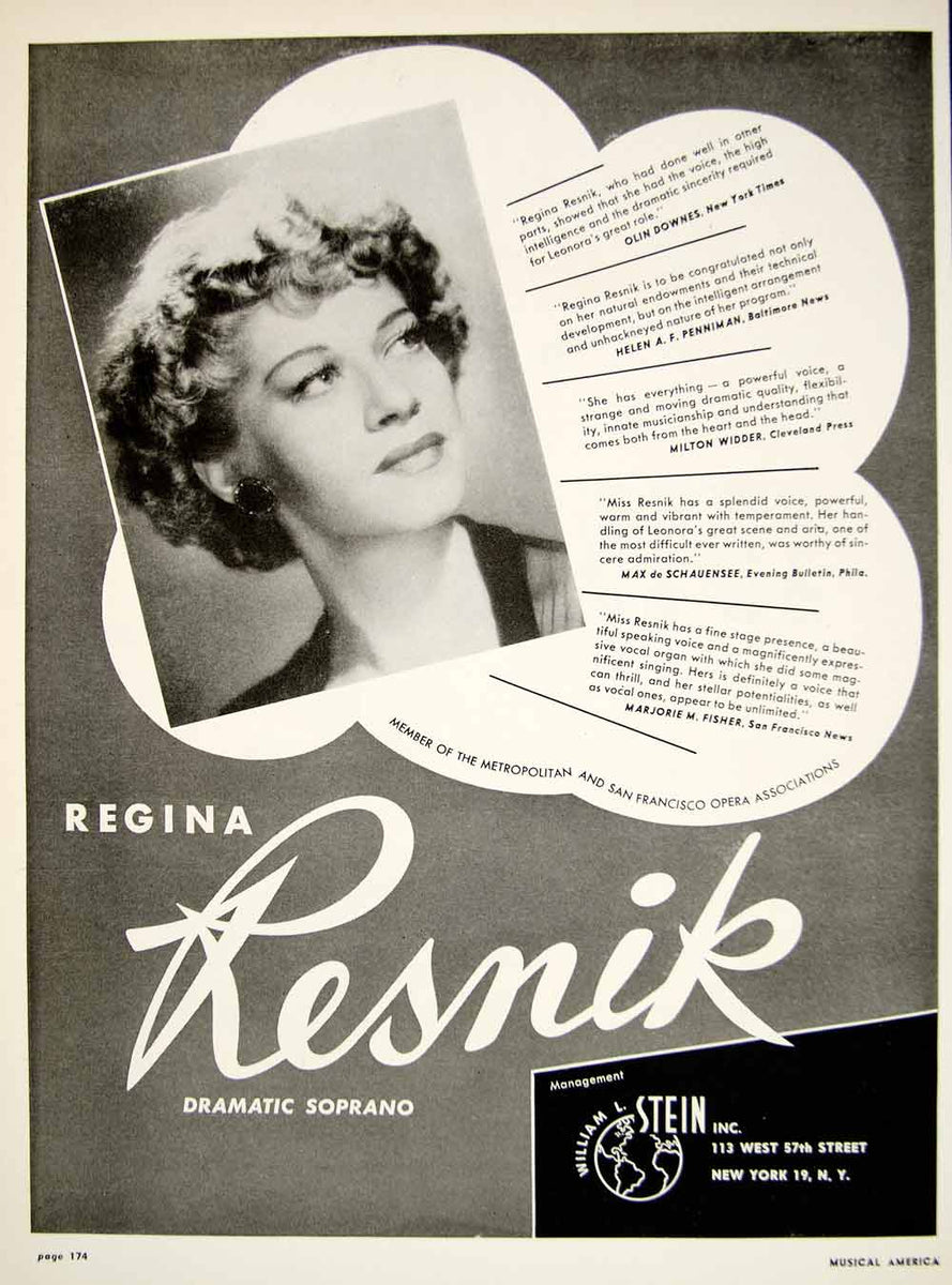 1948 Booking Ad Regina Resnik Dramatic Soprano Opera Operatic Singer M ...