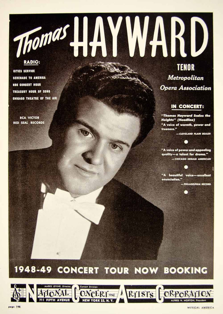 1948 Booking Ad Thomas Hayward Tenor Singer Metropolitan Opera Music R ...
