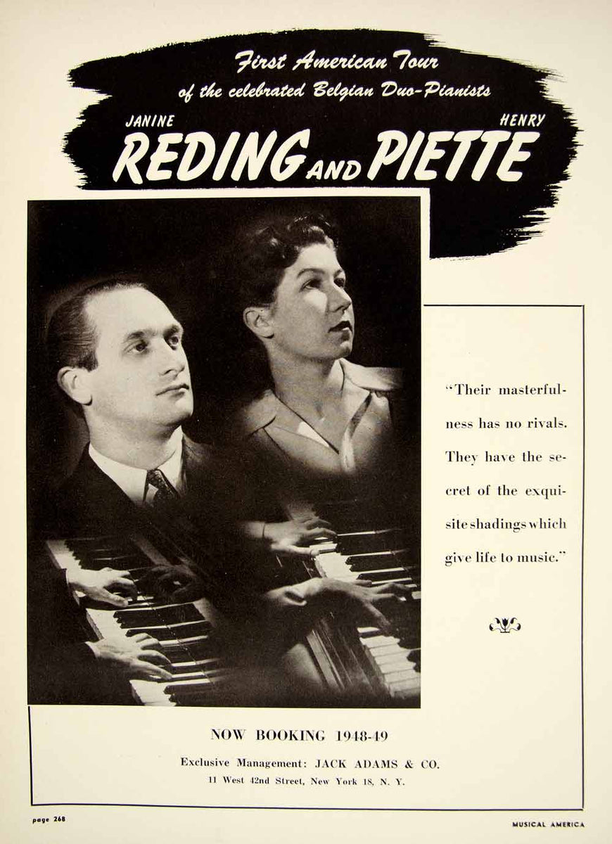 1948 Booking Ad Janine Reding Henri Piette Belgian Pianists Piano Duo ...