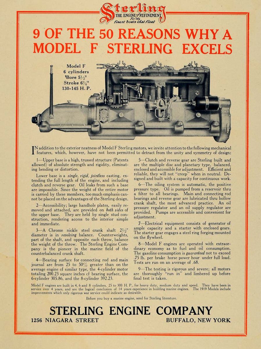 1919 Ad Sterling Engines Boat Motor 6 Cylinder Model F - ORIGINAL MB1 ...