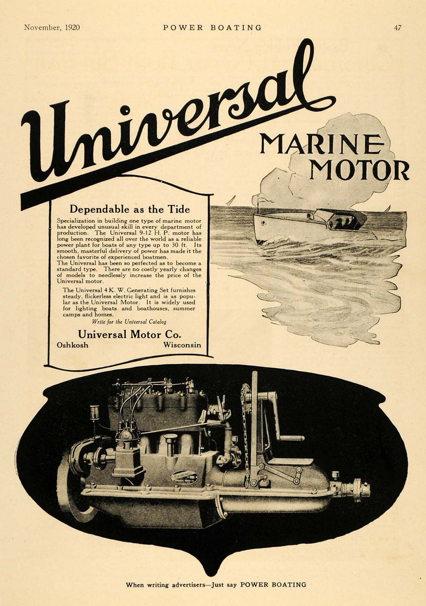 1920 Ad Universal Marine Motors Tide Speedboat Oshkosh - ORIGINAL MB1 ...