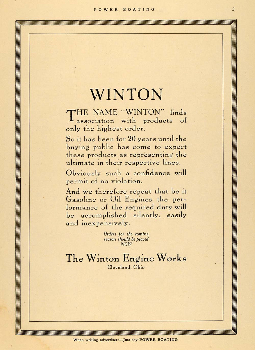 1916 Ad Winton Engine Works Name Products Gasoline Oil - ORIGINAL MB1 ...