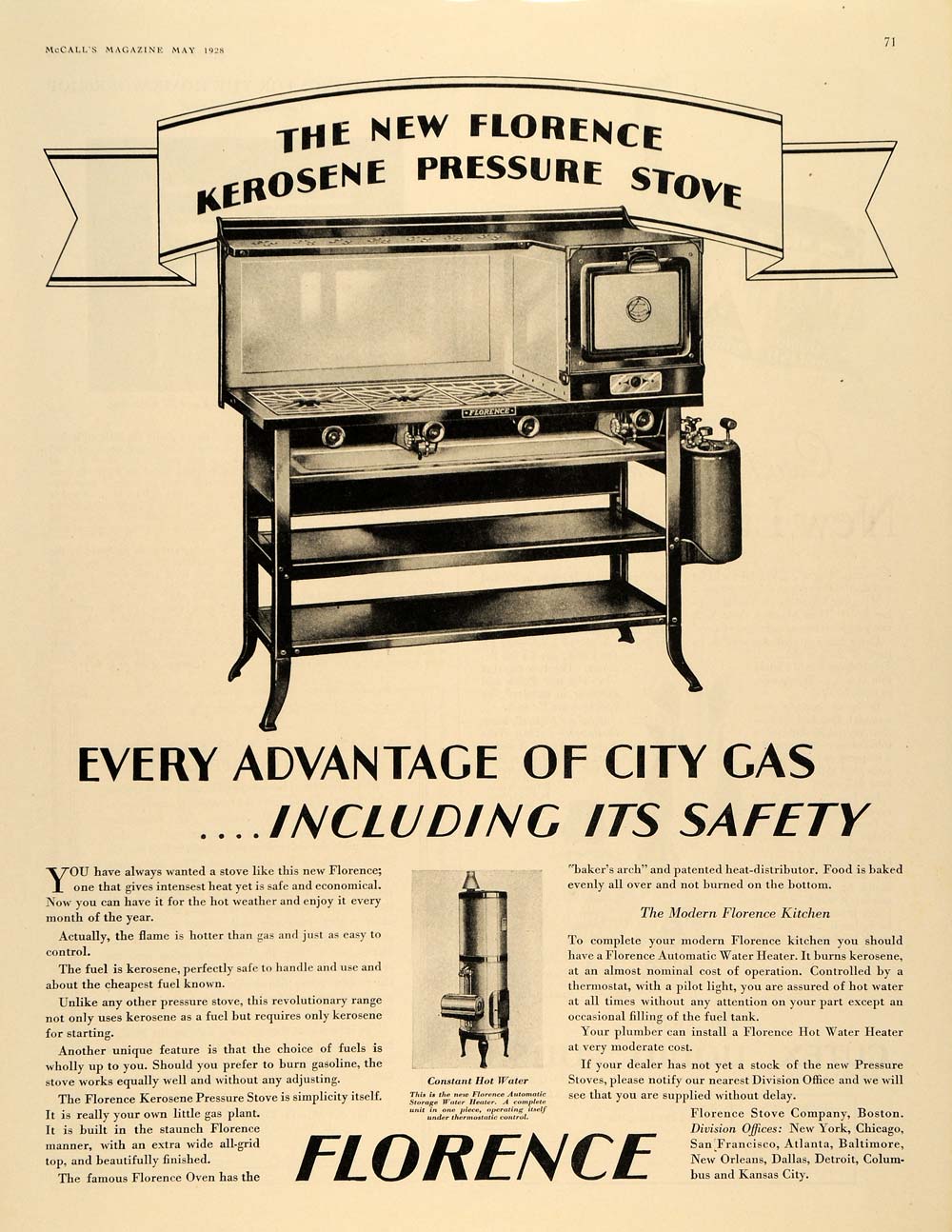 1928 Ad Florence Stove Co Kerosene Pressure Kitchen - ORIGINAL ADVERTI ...