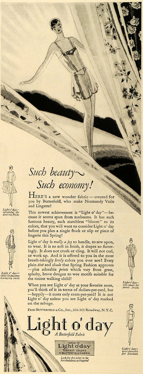 1928 Ad Fred Butterfield Light O' Day Fabrics Lingerie - ORIGINAL MCC2 ...