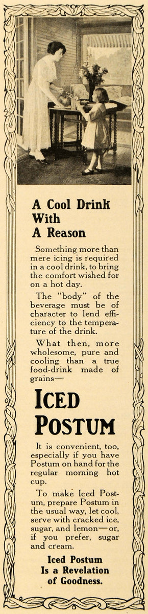 1917 Ad Postum Cereal Co. Iced Postum Beverage Child - ORIGINAL ADVERT ...