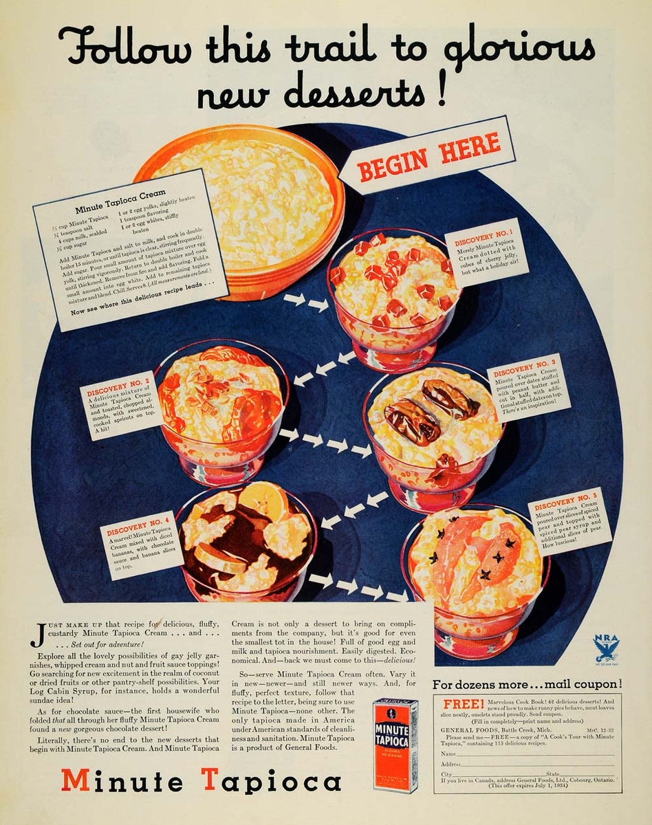 1933 Ad Minute Tapioca Cream Recipe General Foods Mich. - ORIGINAL MCC ...