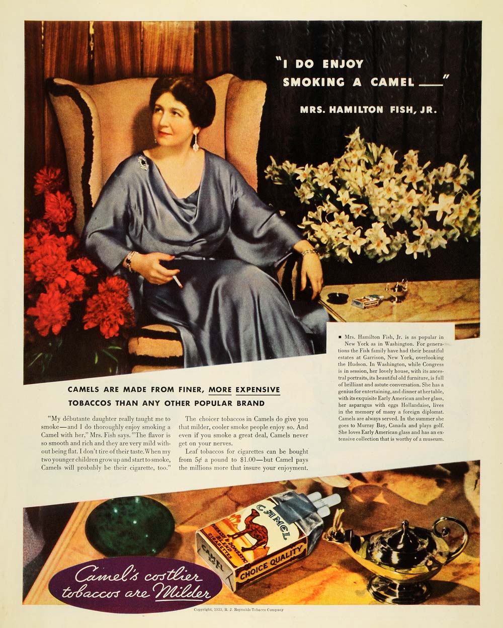 1933 Ad Camel Cigarettes Mrs. Hamilton Fish Jr. Smoking - ORIGINAL MCC ...