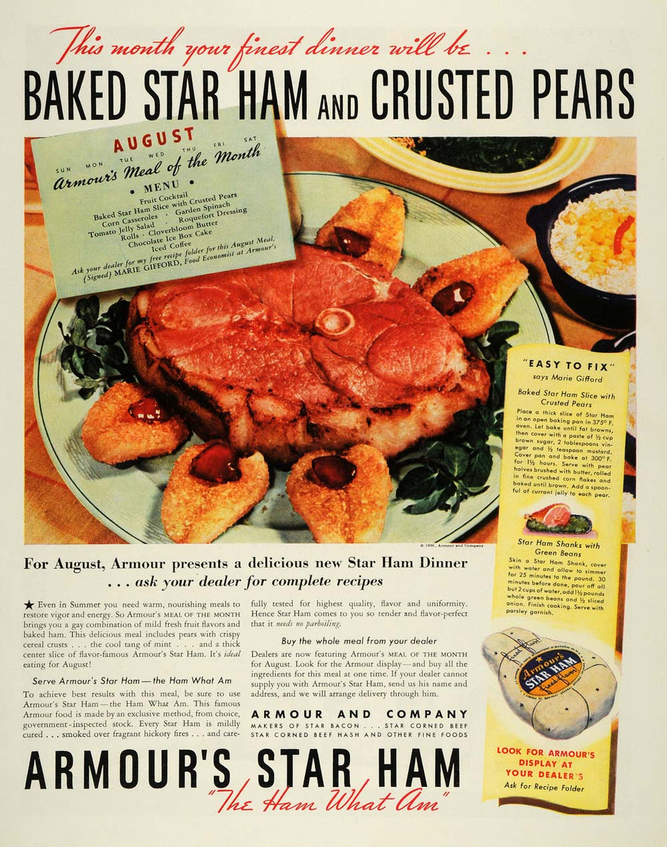1936 Ad Meal of the Month Armours Star Ham Crusted Pear - ORIGINAL MCC ...