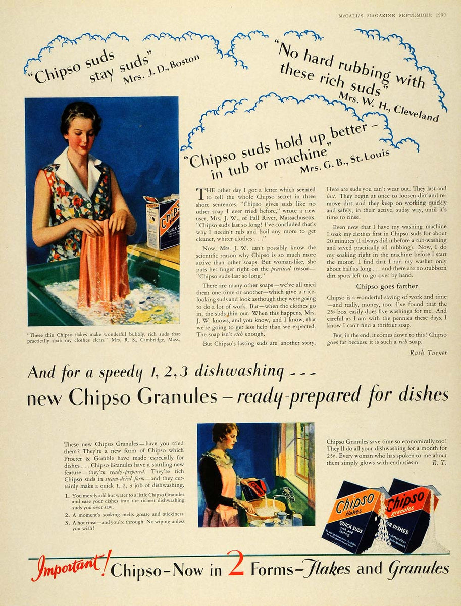 1930 Ad Chipso Soap Detergent Flake Clothes Ruth Turner - ORIGINAL MCC ...