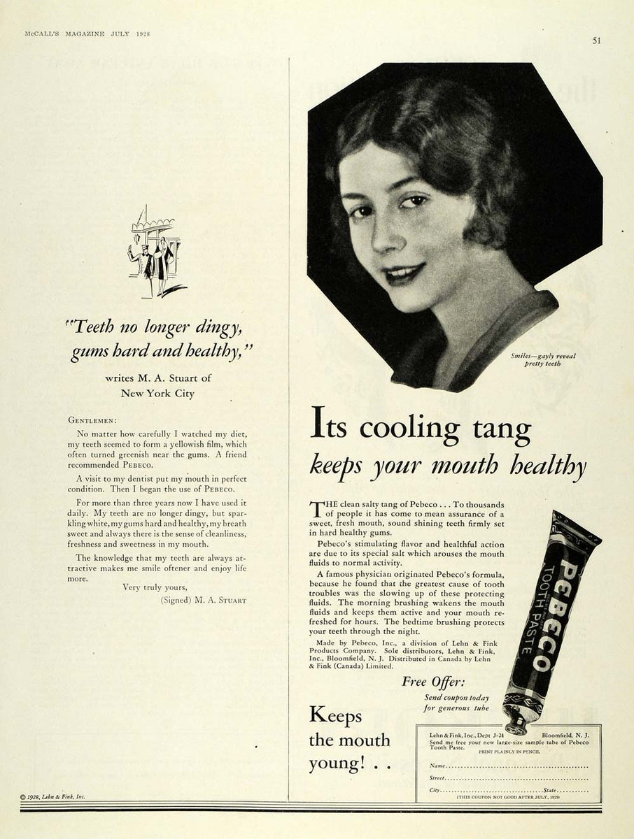 1928 Ad Pebeco Toothpaste M.A. Stuart Dental Lehn Fink - ORIGINAL MCC4 ...