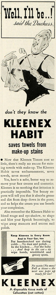 1937 Ad Kleenex Habit Disposable Tissue Cellucotton - ORIGINAL ADVERTI ...