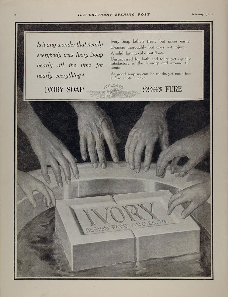 1915 Original Print Ad Floating Ivory Soap Bar Hands - ORIGINAL ADVERT ...