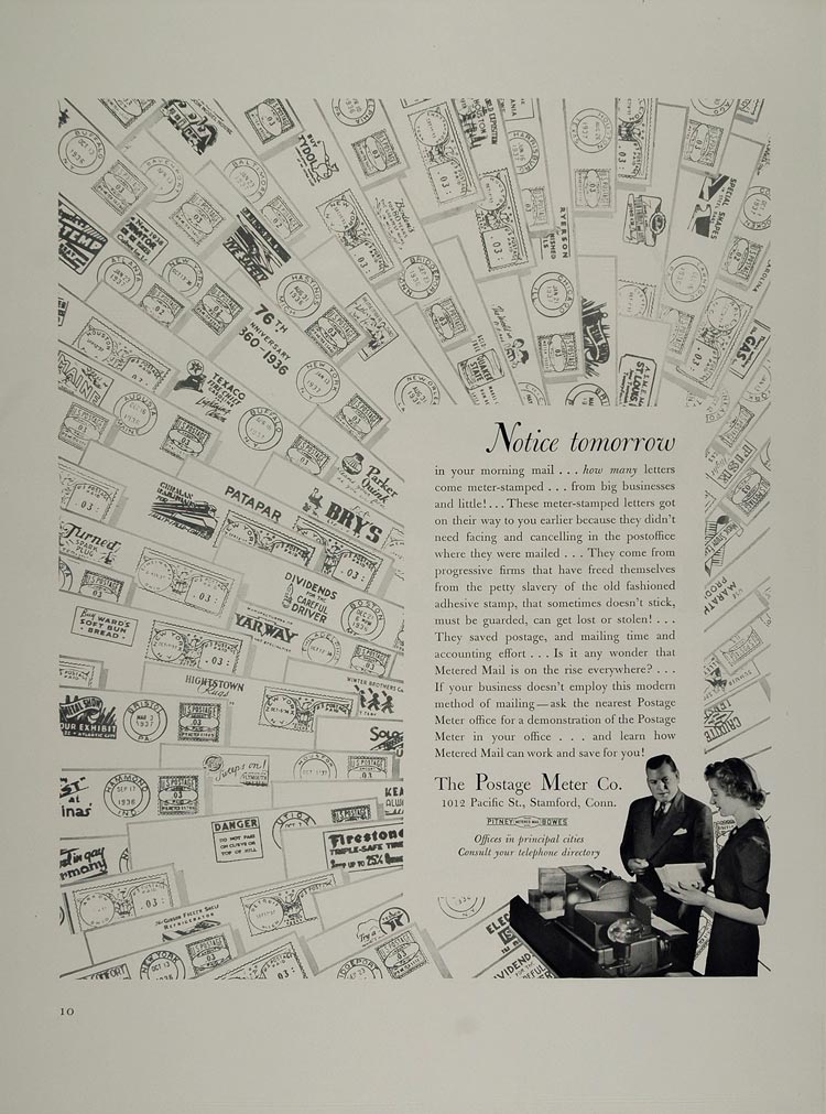 1938 Ad Postage Meter Metered Mail Postmarks Slogans - ORIGINAL ADVERT ...