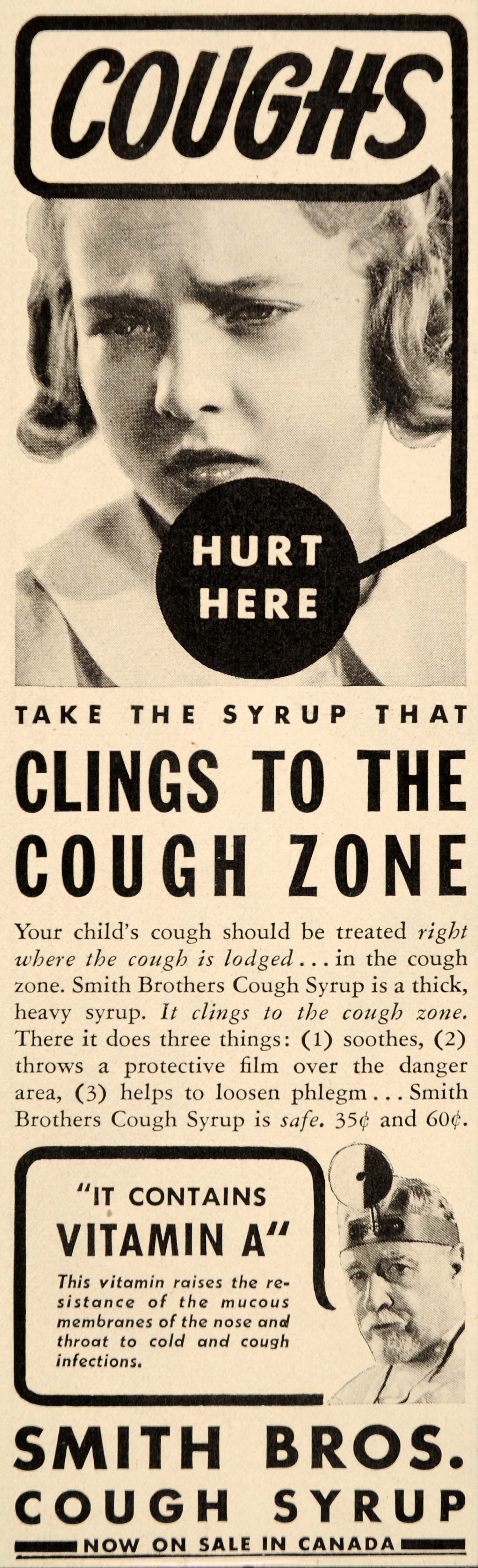 1936 Ad Smith Cough Syrup Vitamin A Doctor Sick Girl - ORIGINAL ADVERT ...