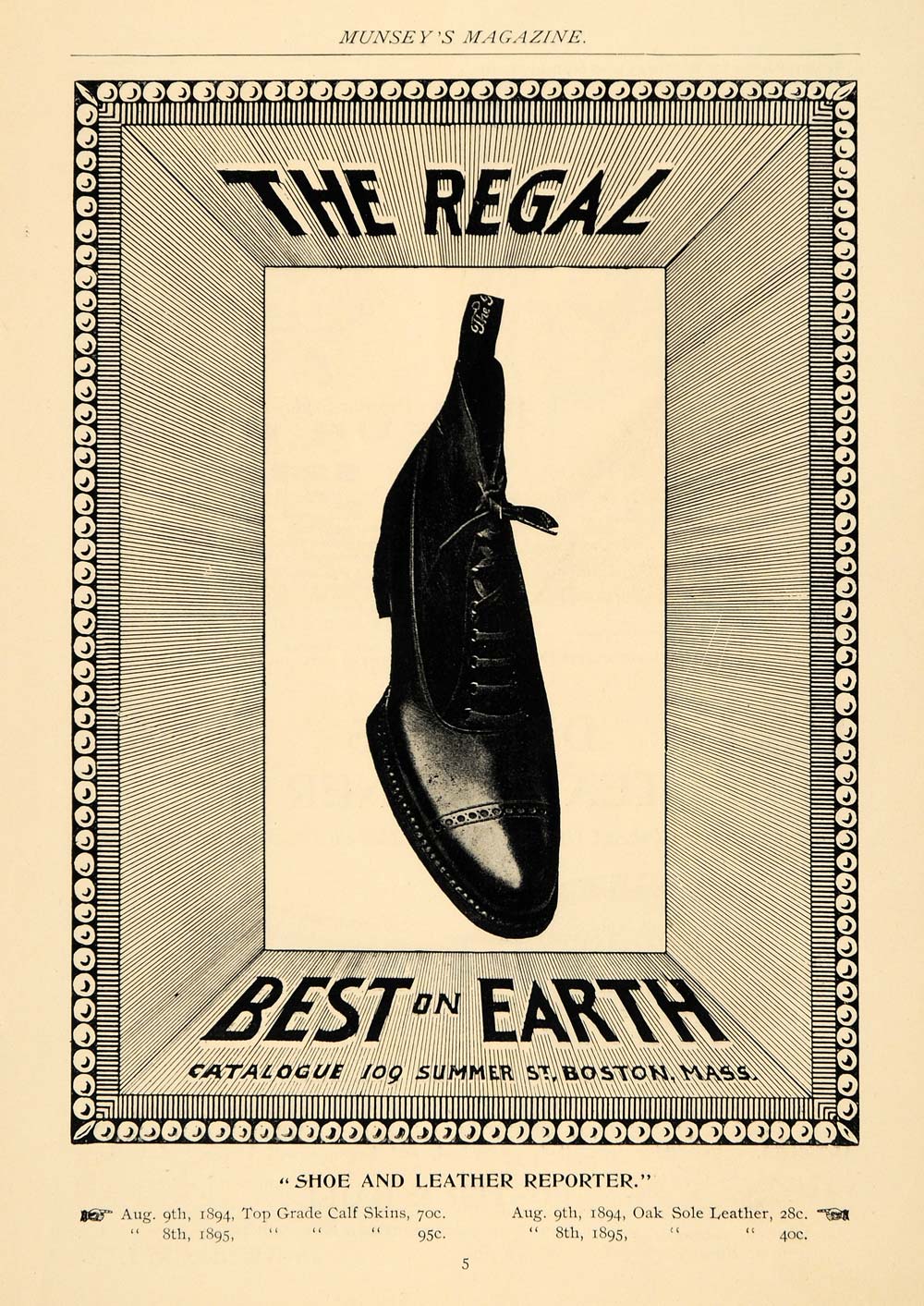 1895 Ad Regal Shoe Leather Reporter Calf Skin Oak Sole - ORIGINAL MUN1 ...