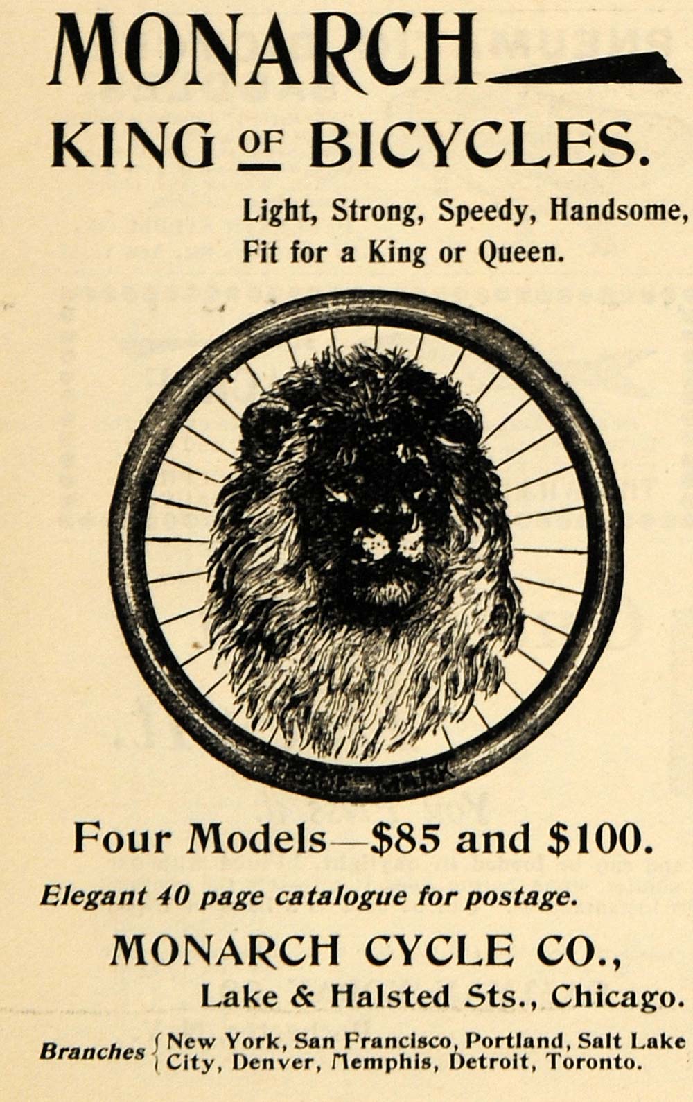 1895 Ad Monarch Cycle Company King Bicycles Lion Wheel - ORIGINAL MUN1 ...