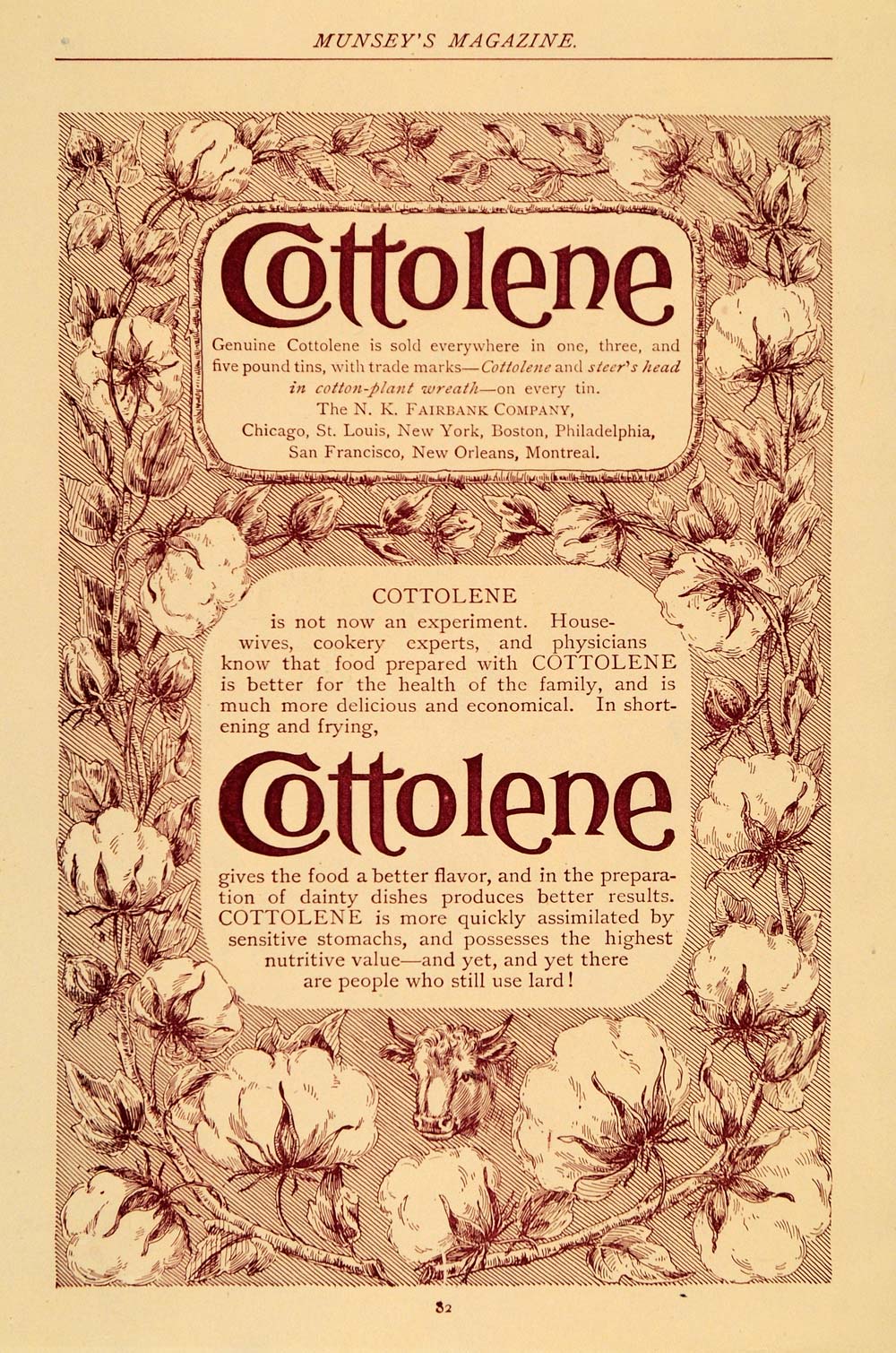 1895 Ad Cottolene Shortening Cook Ingredient Fairbank - ORIGINAL MUN1 ...