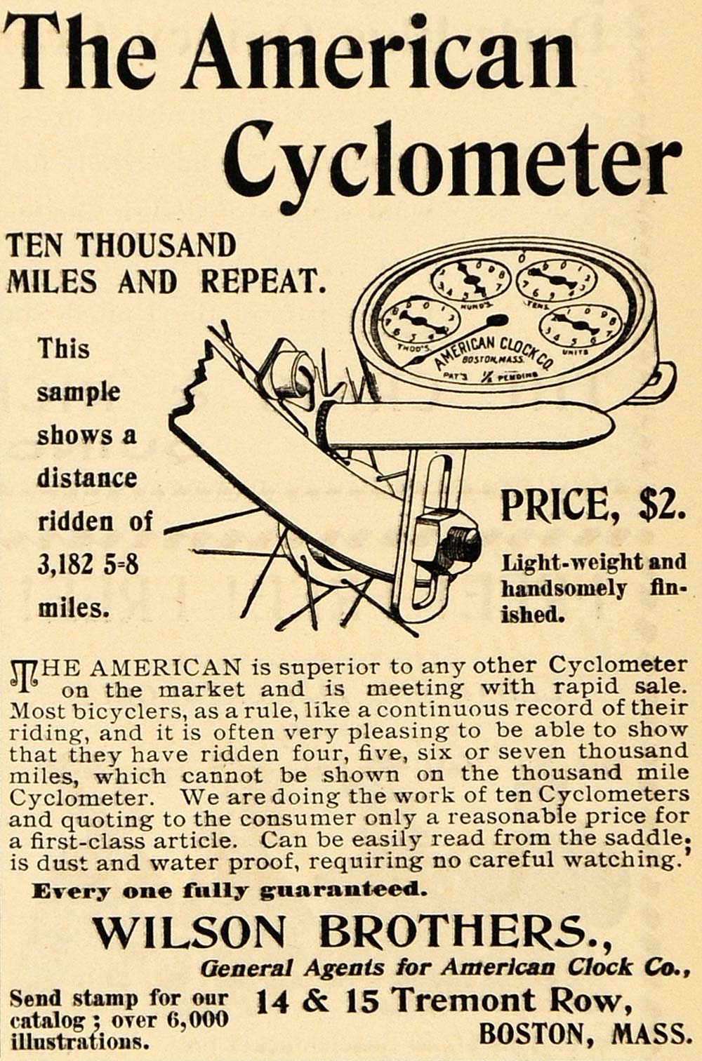 1895 Ad American Cyclometer Wilson Brothers Bicycle - ORIGINAL ADVERTI ...