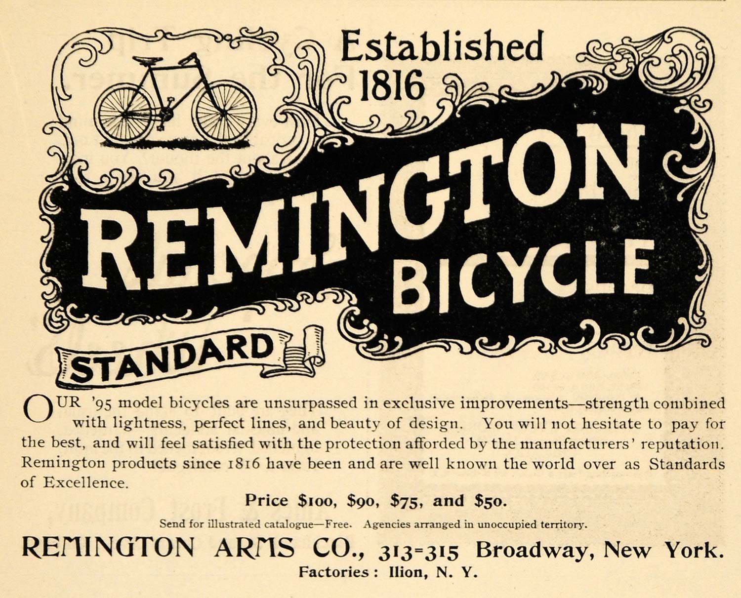 1895 Ad Remington Arms Company 1816 Bicycles Standard - ORIGINAL MUN1 ...