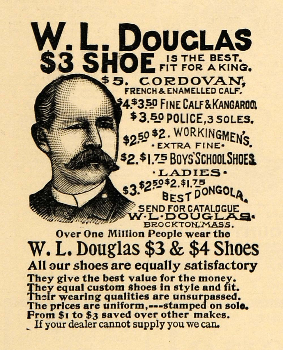 1895 Ad W L Douglas Shoe Cordovan First Retail Store - ORIGINAL ADVERT ...