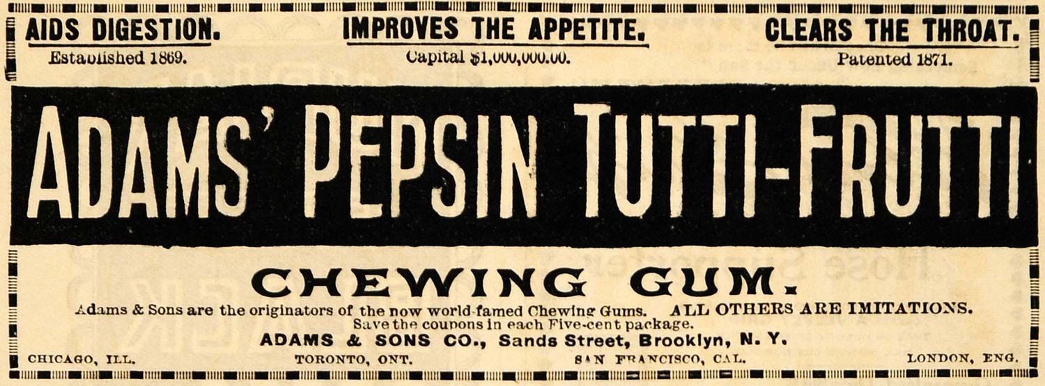 1895 Ad Improve Appetite Digestion Adams Son Pepsin Gum - ORIGINAL MUN ...