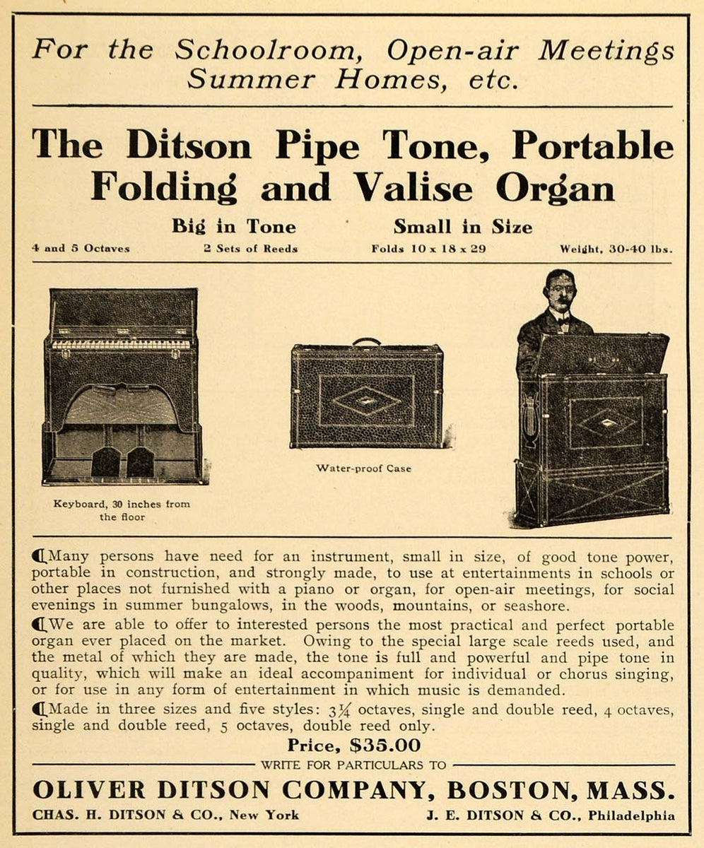 1908 Ad Oliver Ditson Pipe Tone Folding Valise Organs - ORIGINAL MUS1 ...