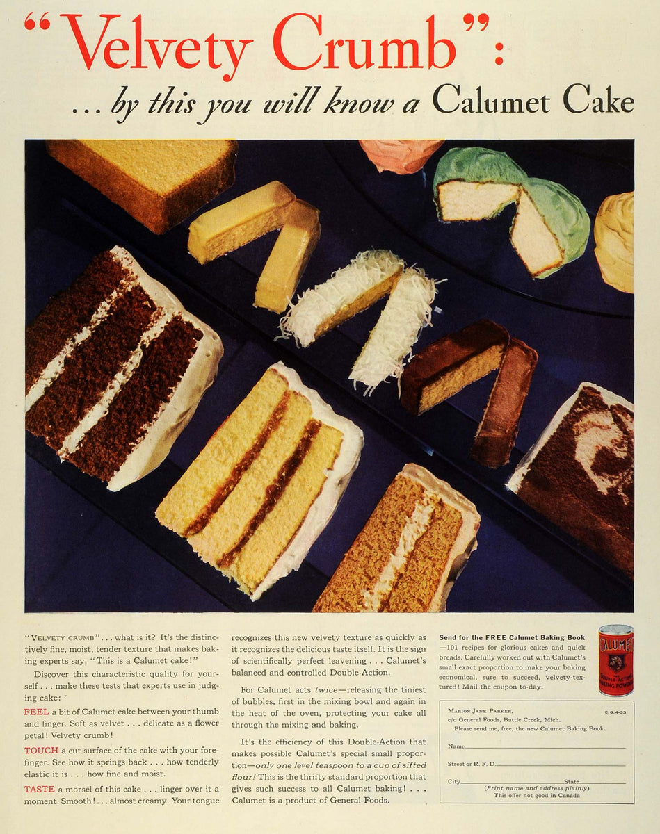 1933 Ad Calumet Baking Powder Cakes Dessert Marion Jane Parker General ...