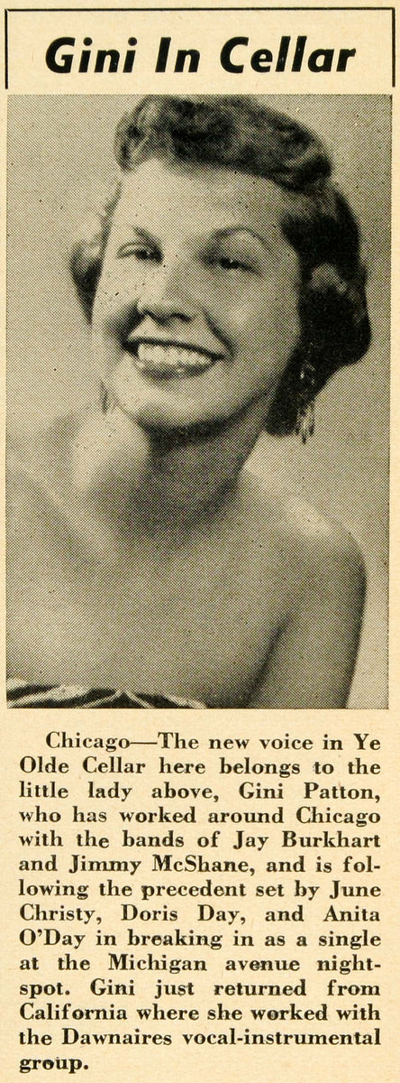 1952 Print Gini Patton Music Singer Olde Cellar Chicago ORIGINAL HISTO ...