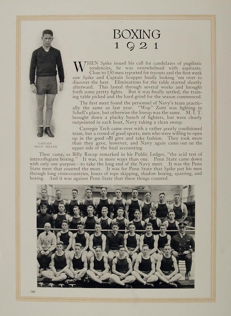 1921 Print Naval Academy Boxing Team Captain Miller - ORIGINAL HISTORI ...