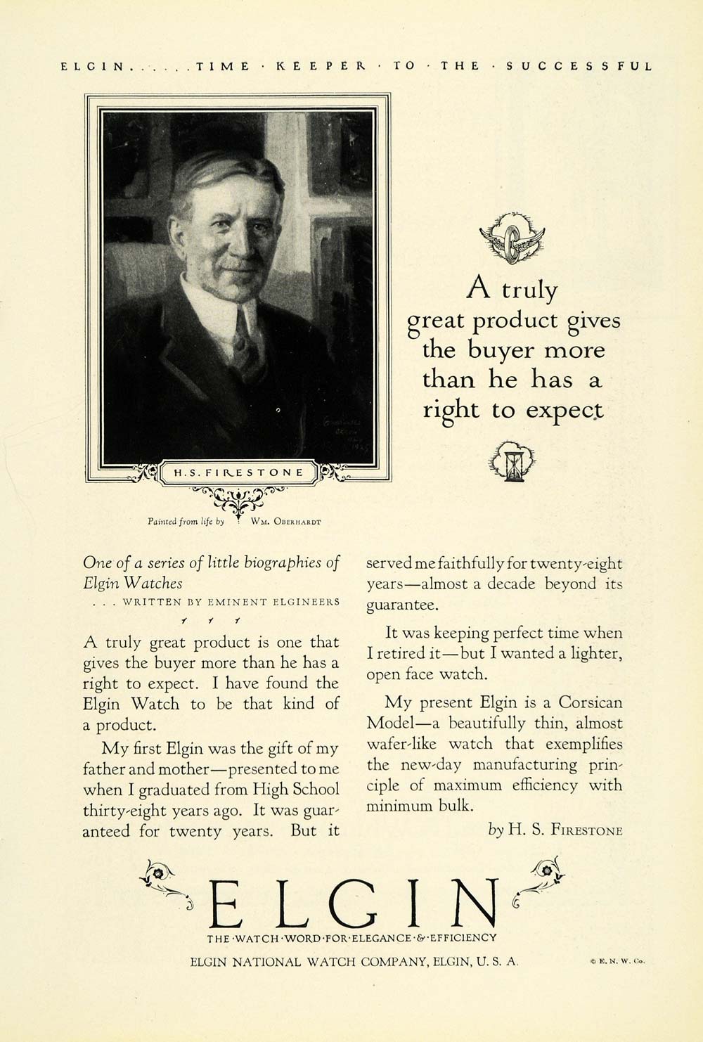 1926 Ad H. S. Firestone Corsican Model Watch Elgin Jewelry William NGM ...